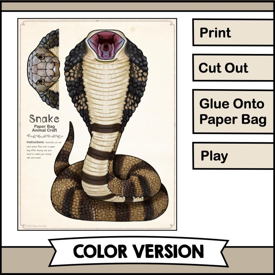 Printable SNAKE Paper Bag Puppet Craft Kit | DIY Reptile Craft PDF ...