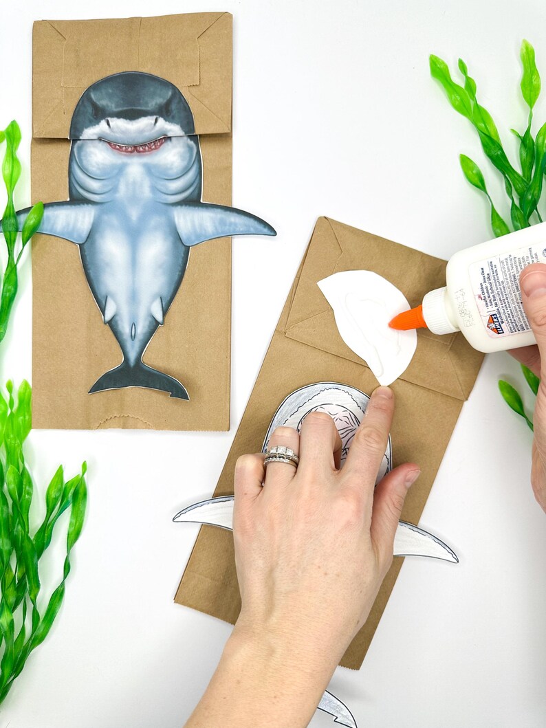 Shark Paper Bag Puppet Craft Kit: Printable Ocean Animal Template (PDF ...