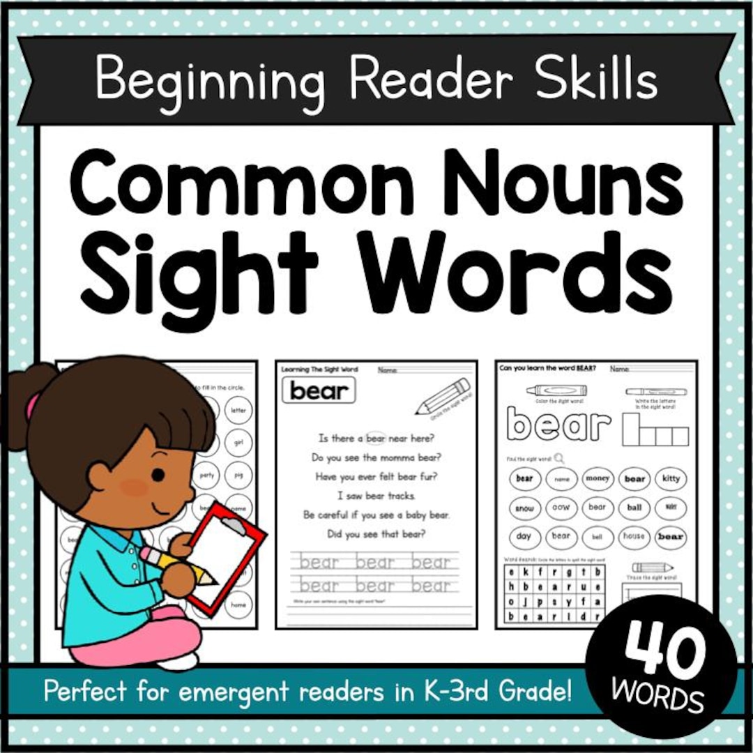 Dolch Common Nouns Sight Word Bundle • 40 Word Worksheets, Activities ...