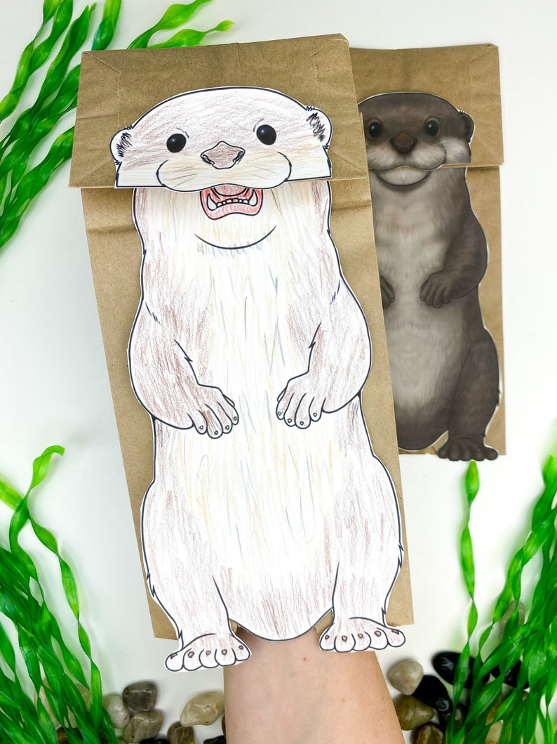 Kids Craft Otter Puppet | Printable Paper Bag Template | Animal ...
