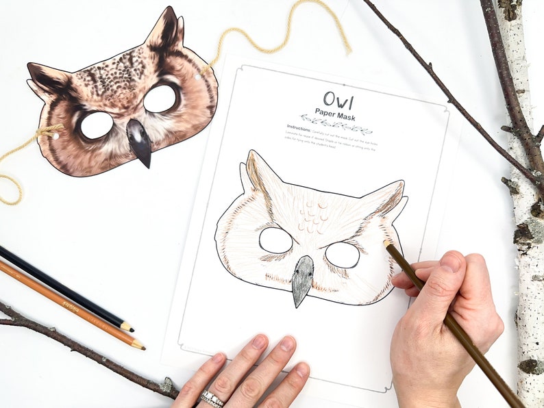 Printable Owl Face Mask Template | Artistic Animal Paper Craft for DIY ...
