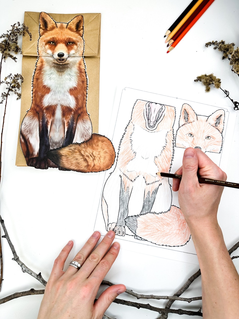Fox Paper Bag Puppet | Instant Download Craft Template | Fox Themed ...