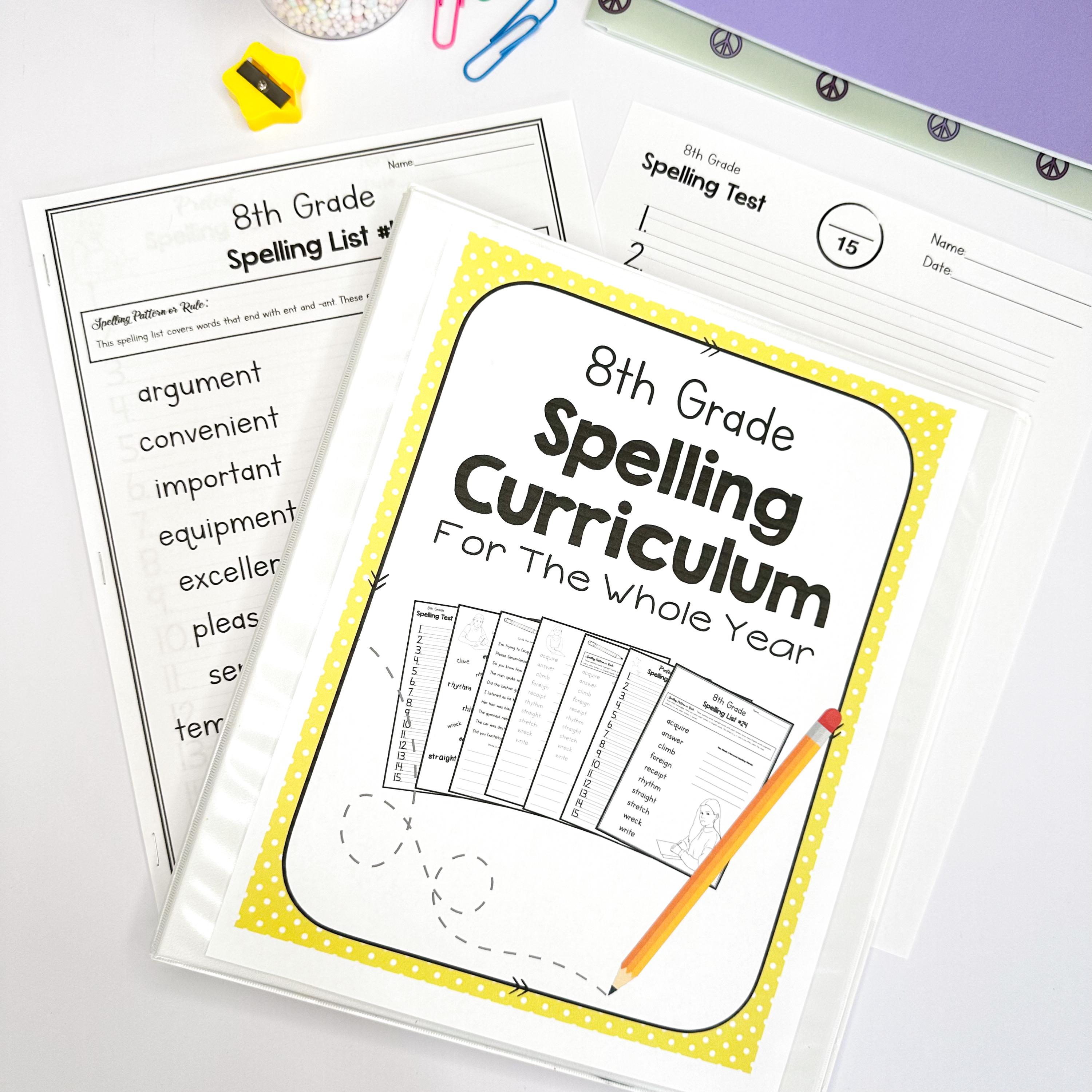 8th GRADE SPELLING Curriculum Printable - 30 Weeks of Printable ...