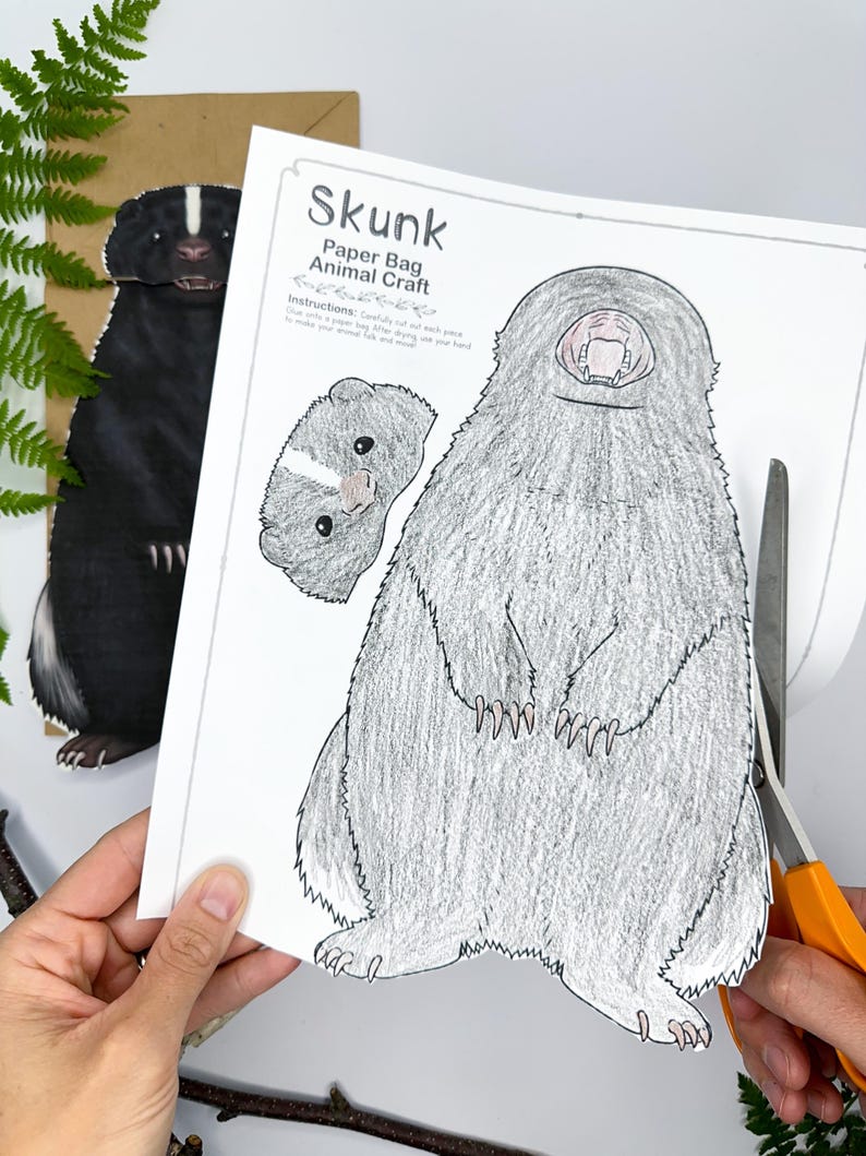 Skunk Paper Bag Puppet Craft Printable, Forest Animal Craft for Kids ...