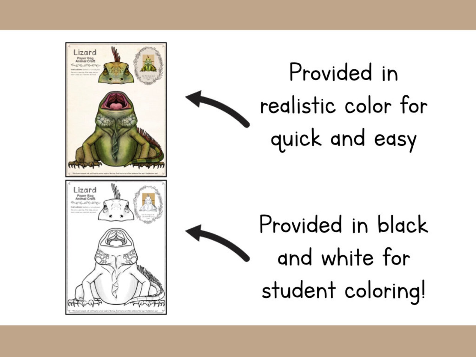 Printable Lizard Paper Bag Puppet Craft Template | Fun Animal Crafting ...