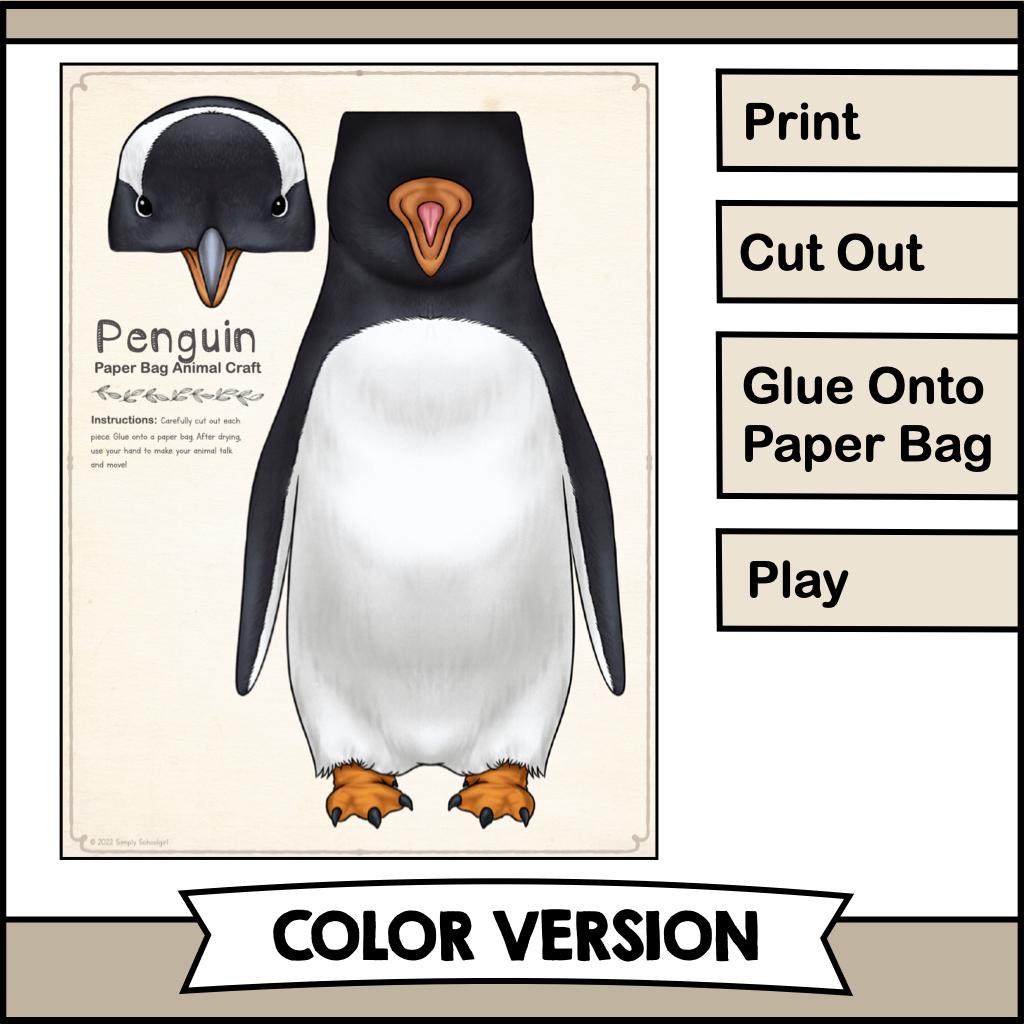 DIY Printable Penguin Paper Bag Puppet Craft PDF | Fun Arctic Animal ...