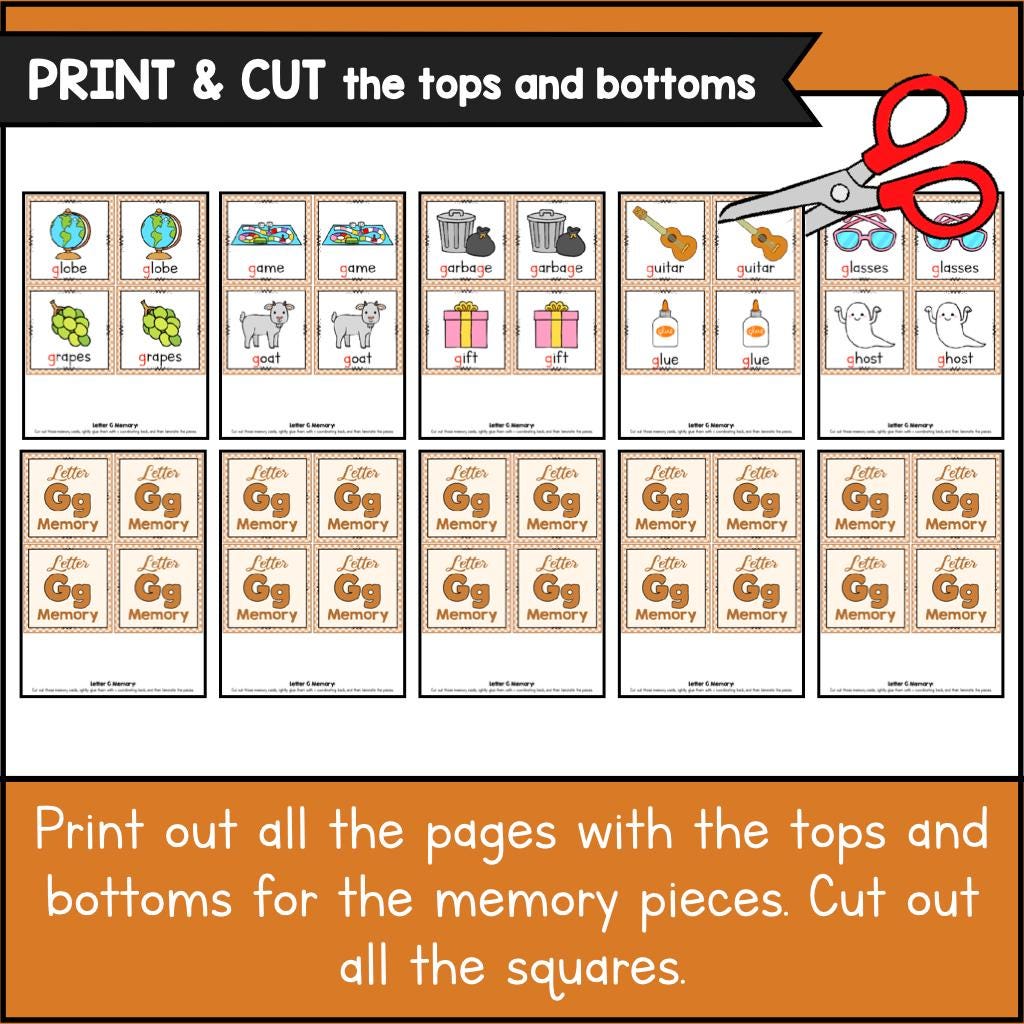 Letter G Memory Game Printable, Alphabet Matching Game, Preschool ...