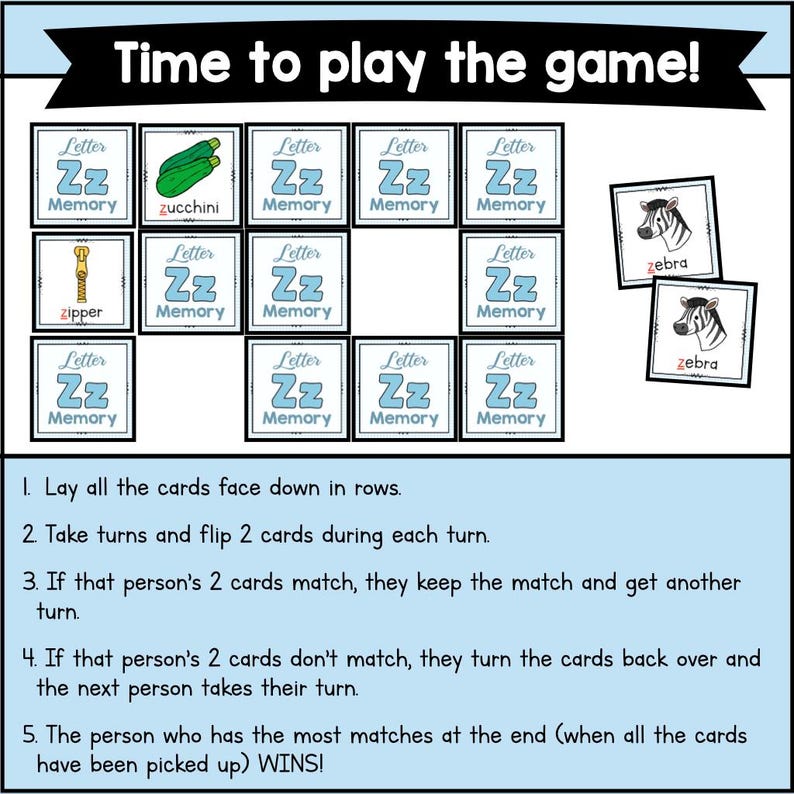 Letter Z MEMORY GAME – Printable Alphabet Memory Card for Kids – Fun ...