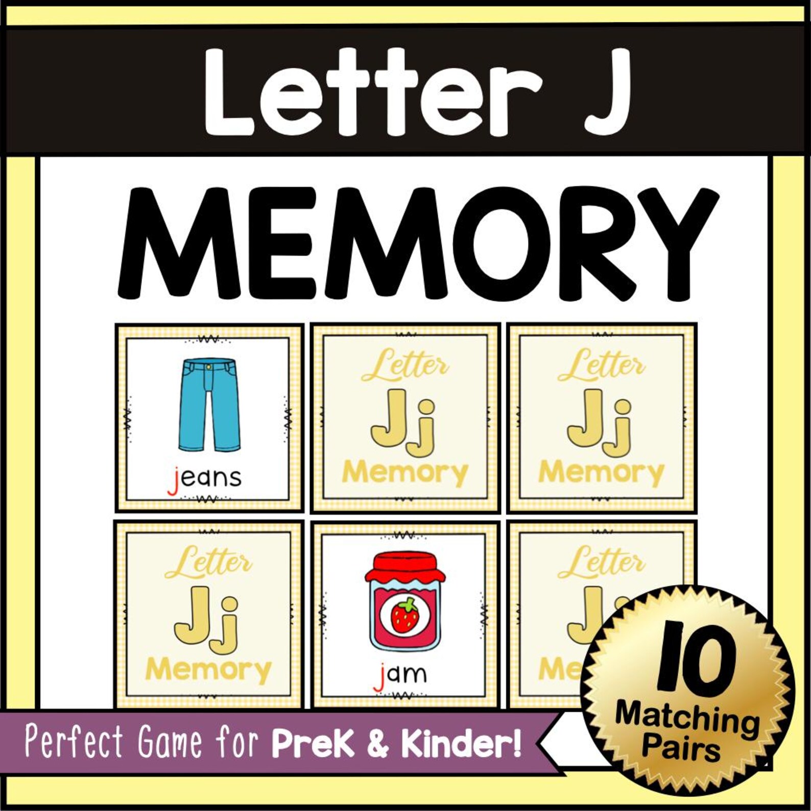Letter J MEMORY GAME Printable - Alphabet Matching Cards for Preschool ...