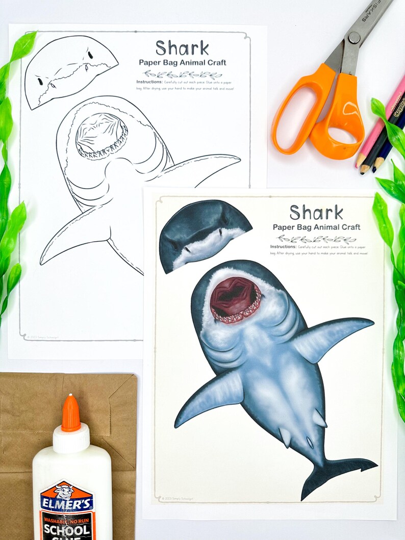 Ocean Animal SHARK Puppet Craft Template | DIY Articulated Paper Bag ...