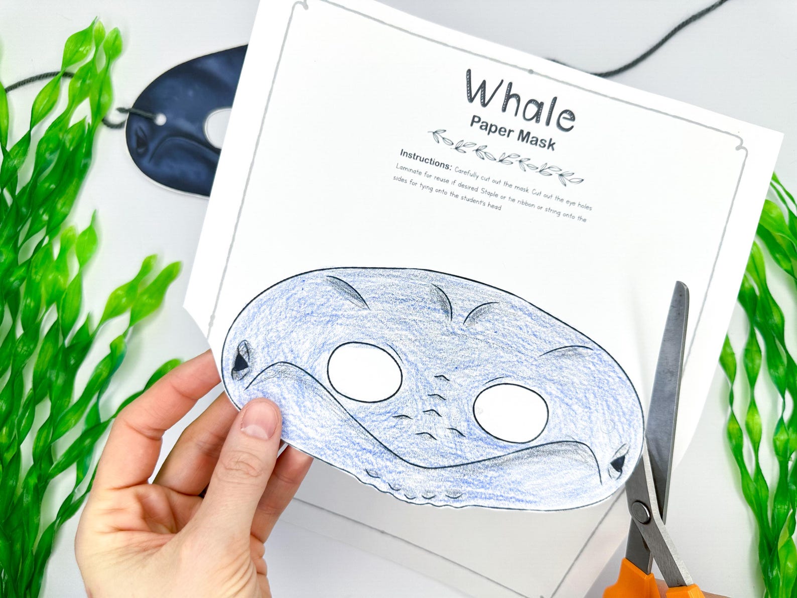 Whale Paper Mask Template: Printable Kids Craft, Costume Party (PDF ...