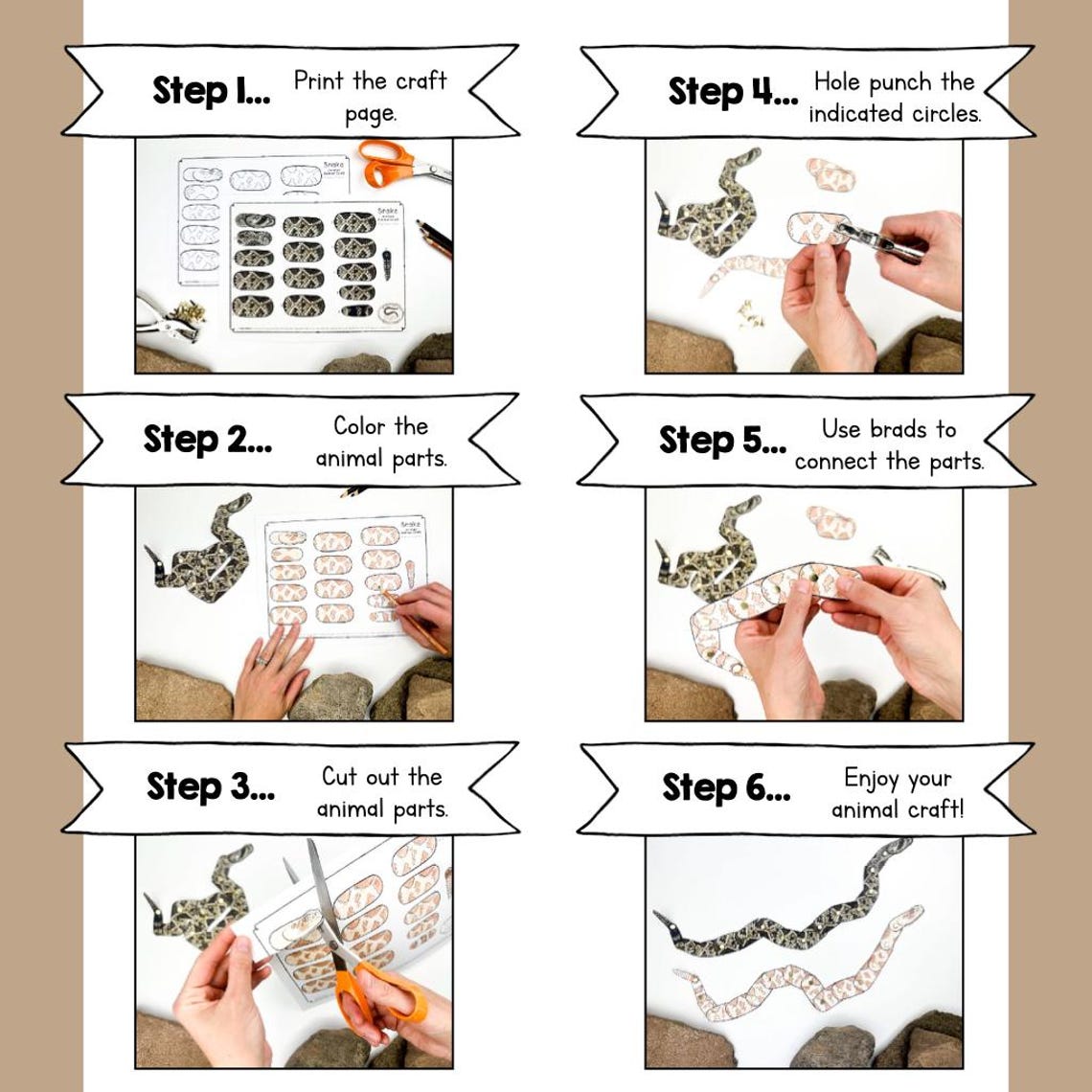 Printable Articulated Snake Puppet: Kids Craft Template (PDF Download ...