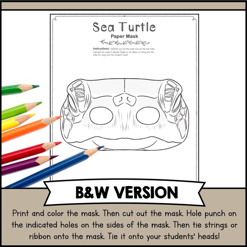 Printable JOINTED Sea Turtle Paper Mask Craft Template | DIY Ocean ...