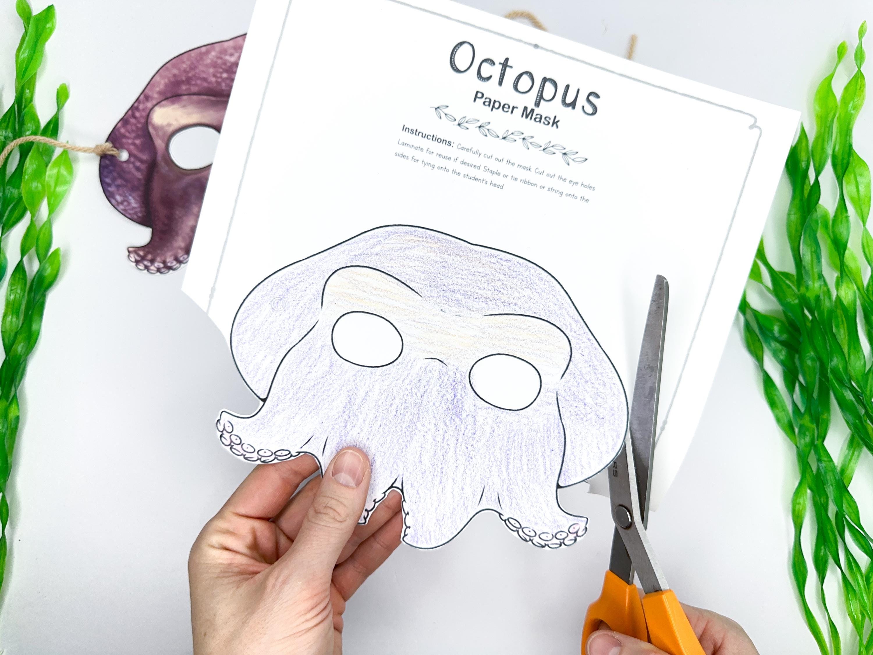 Octopus Paper Mask Craft Kit | Printable Sea Animal Template | Ocean ...