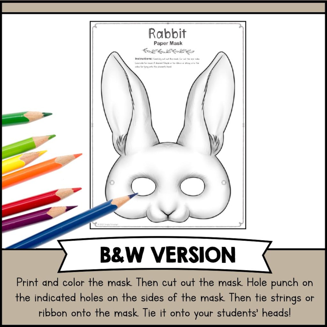 Printable RABBIT Mask & DIY Paper Craft Animal Template | Easter, Party ...