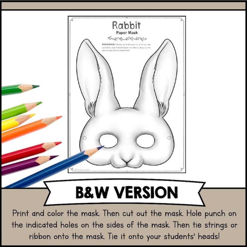 Printable RABBIT Mask & DIY Paper Craft Animal Template | Easter, Party ...