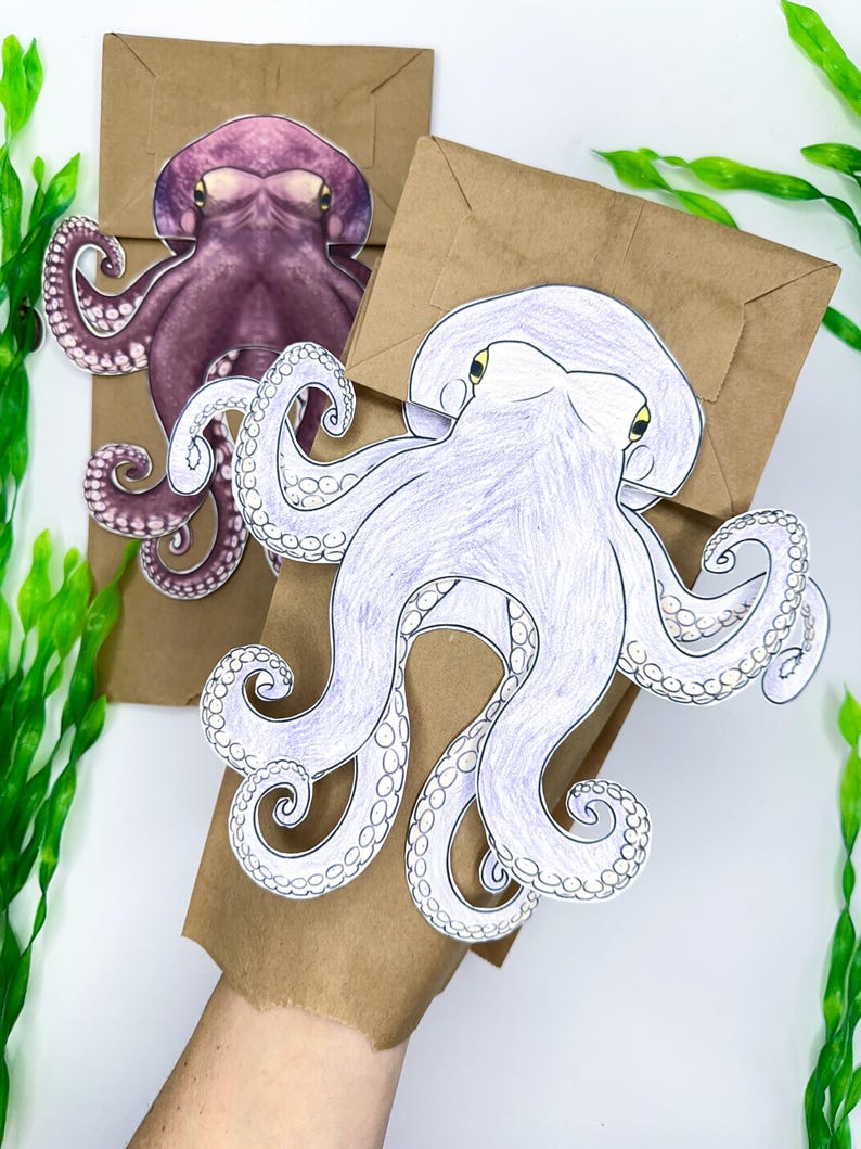 Printable Jointed Octopus Puppet Craft | Articulated Animal Template ...