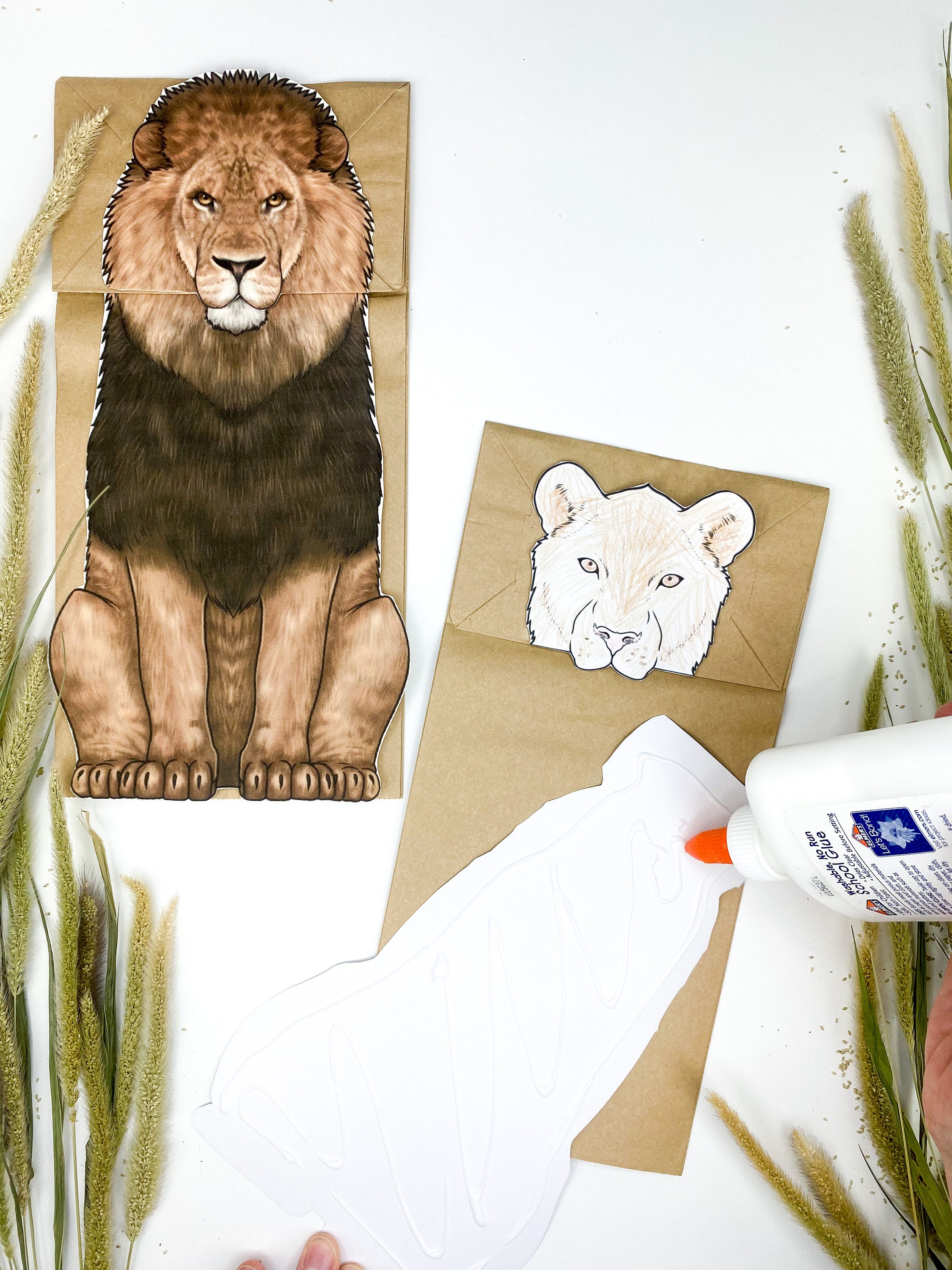 Lion Paper Bag Puppet Craft Template | Safari Animal Puppet for ...