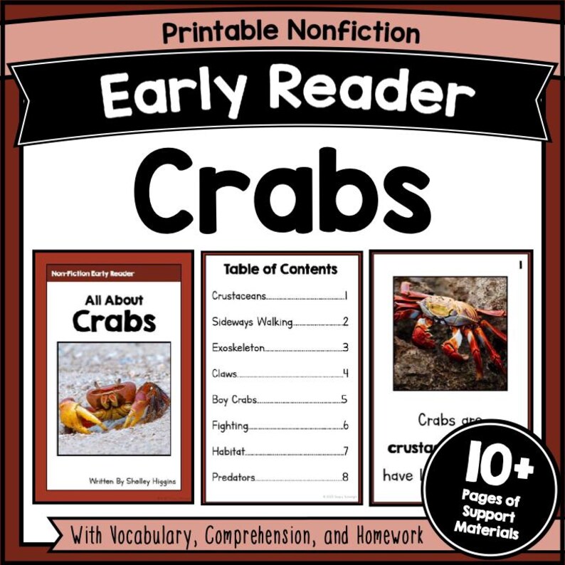 PRINTABLE CRABS Nonfiction Early Reader Book for Kids | Ocean Animal ...