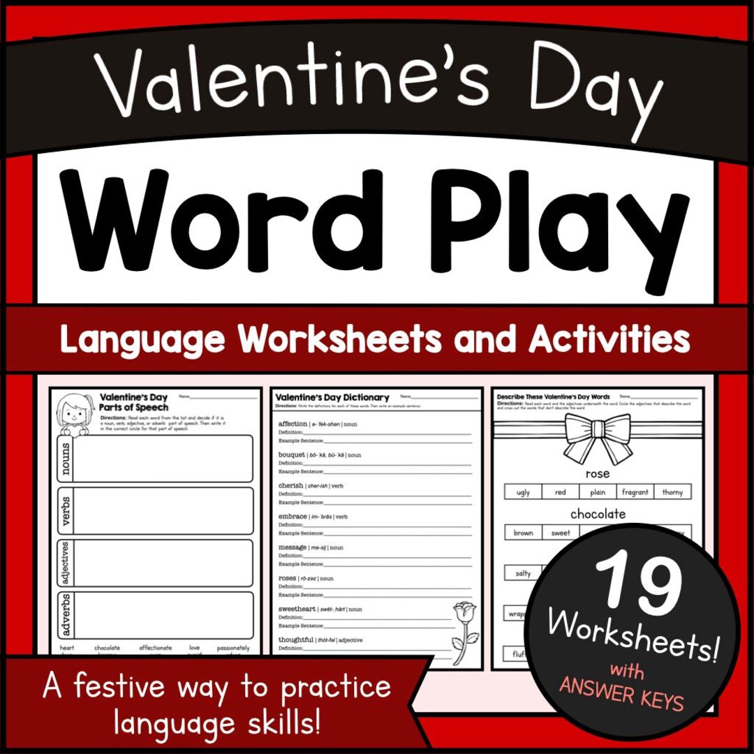 Word Play-no Prep Valentines Day Worksheets, Grammar & Vocabulary, 2nd ...