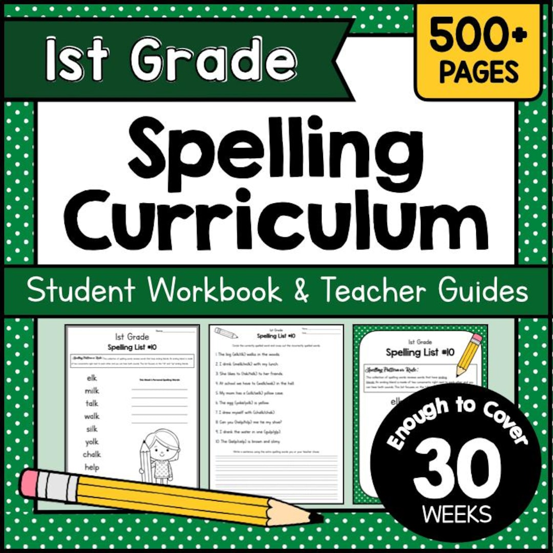 1st GRADE SPELLING Curriculum Printable - 30 Weeks of Printable ...
