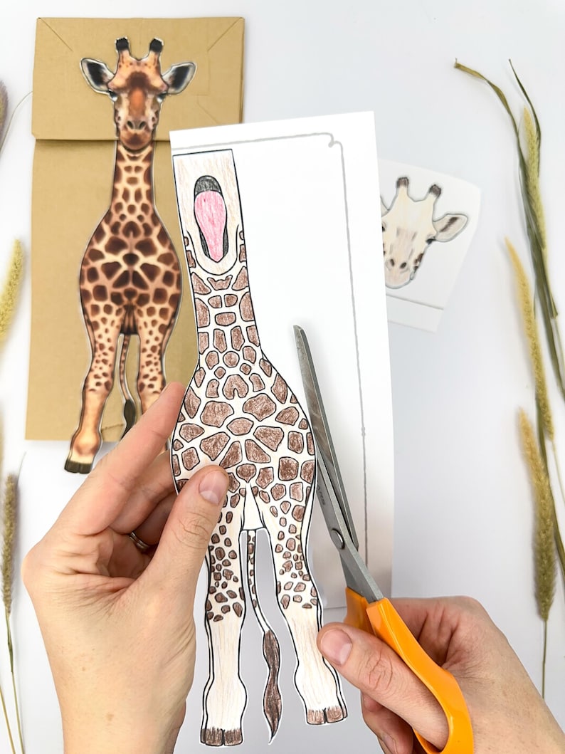 Printable GIRAFFE Paper Bag Puppet Craft Template | DIY Safari Animal ...