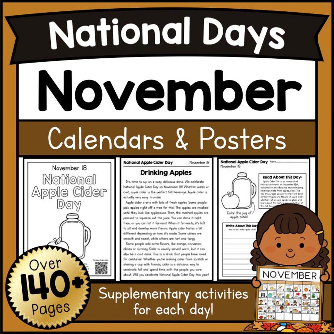 November National Days Calendar Kids Nov Classroom Decor Posters ...