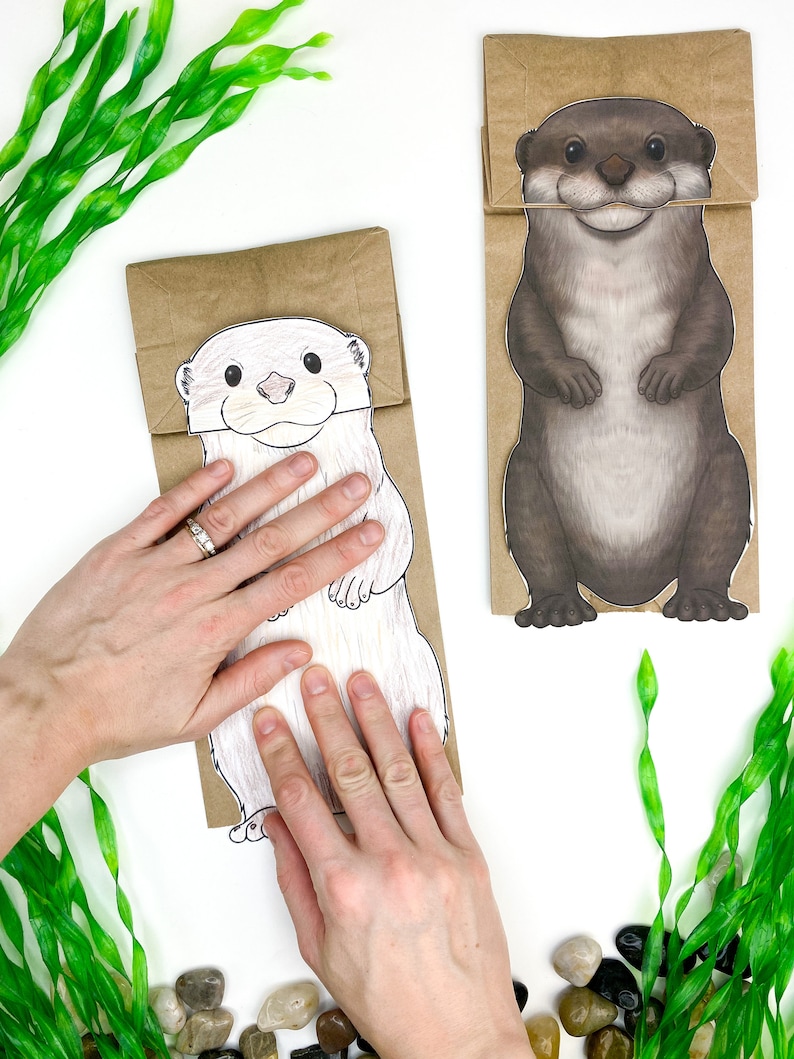 Kids Craft Otter Puppet | Printable Paper Bag Template | Animal ...