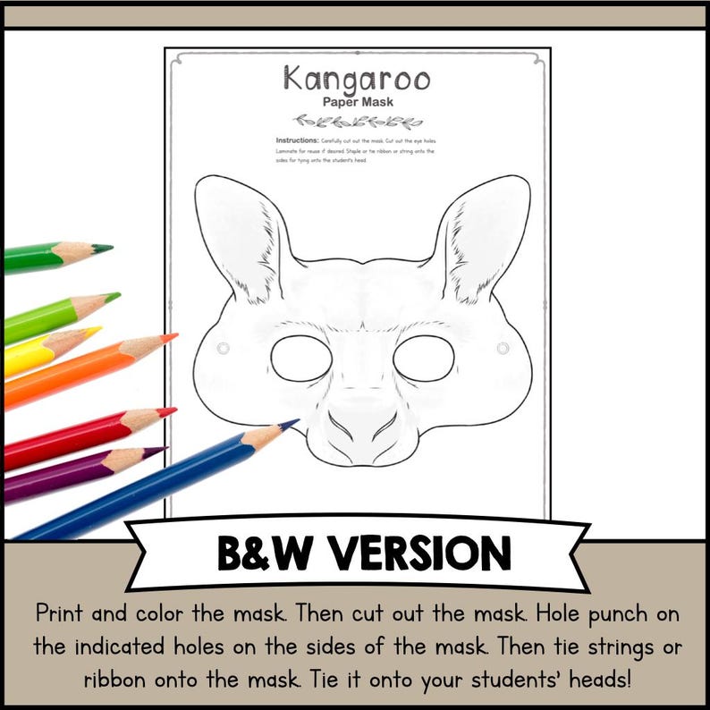 Printable KANGAROO Mask Template | DIY Paper Craft Animal PDF | Kids ...