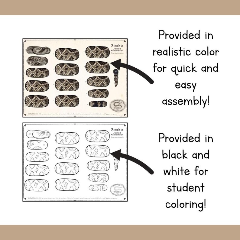 Printable Articulated SNAKE Puppet | DIY Jointed Animal Craft Template ...