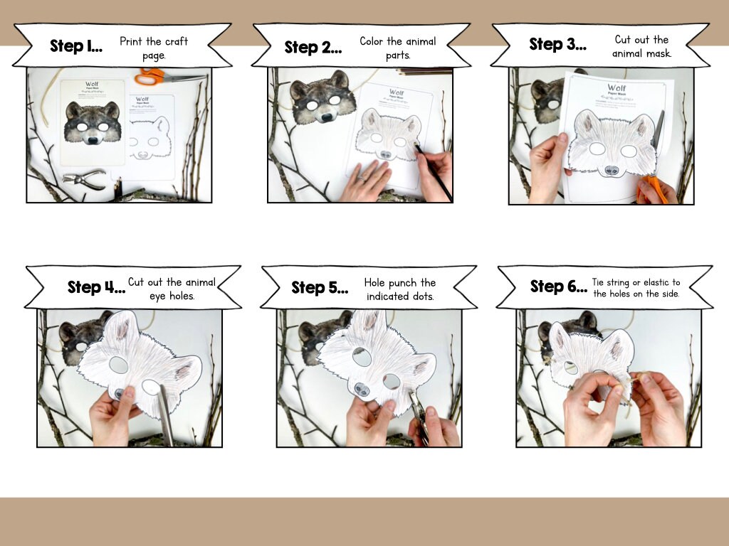 Wolf Paper Mask Template Printable Kid's Craft Activity Articulated ...