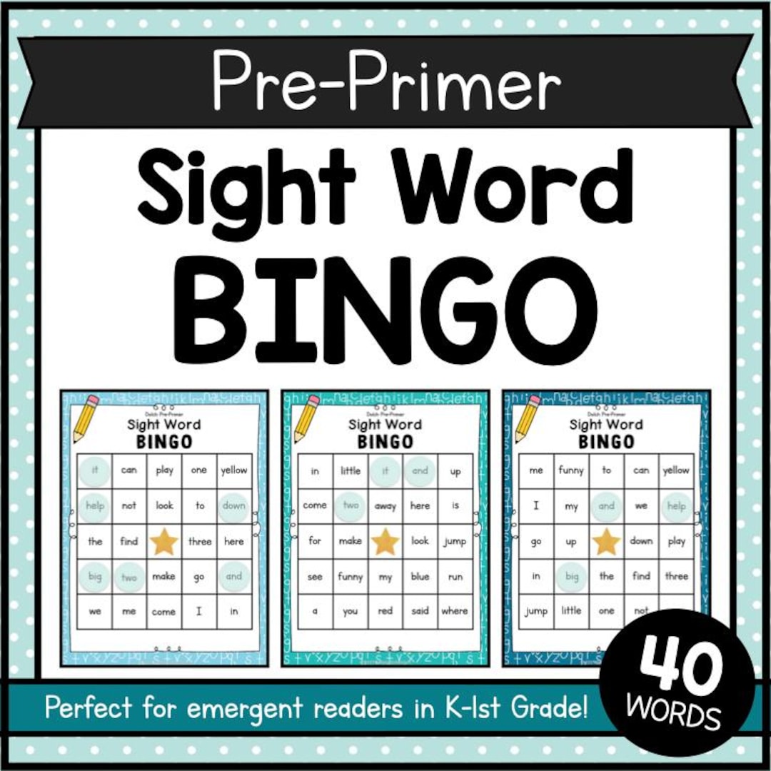 Pre-primer Dolch Sight Word Bingo Game Printable, Early Readers Words ...