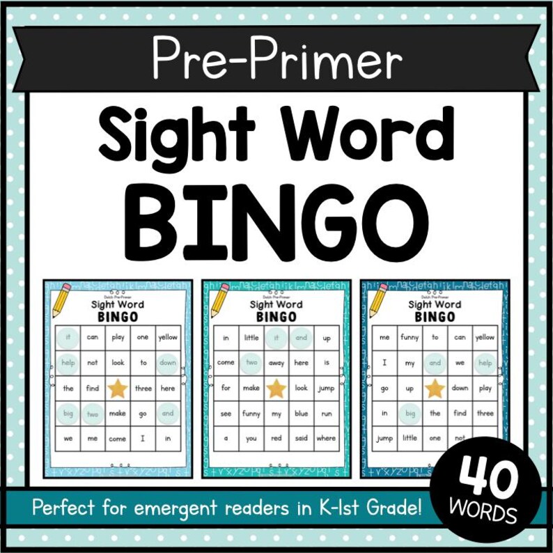 Pre-primer Dolch Sight Word Bingo Game Printable, Early Readers Words ...