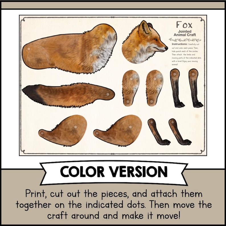 Printable ARTICULATED Fox Puppet Craft Template Kit | DIY Woodland ...