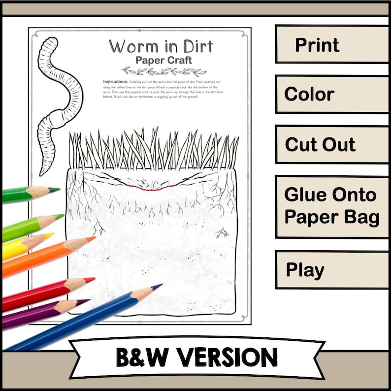 Printable Realistic Worm Paper Puppet Template Moving Worm Craft Insect ...