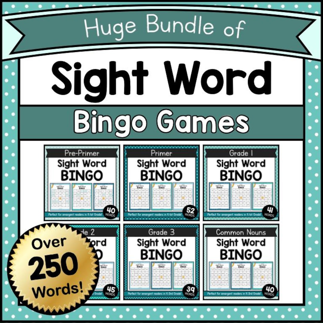 Huge Bundle of Dolch Sight Word Bingo Game, Pre-primer to 3rd Grade ...