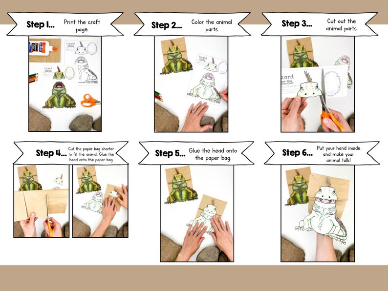 Printable Lizard Paper Bag Puppet Craft Template | Fun Animal Crafting ...