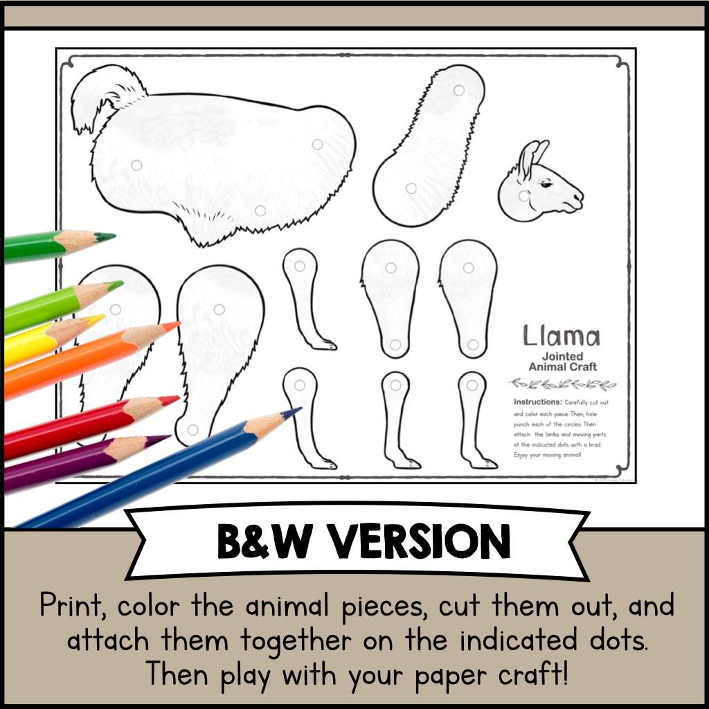 Llama Jointed Paper Craft Printable, Articulated Animal Moving Craft ...