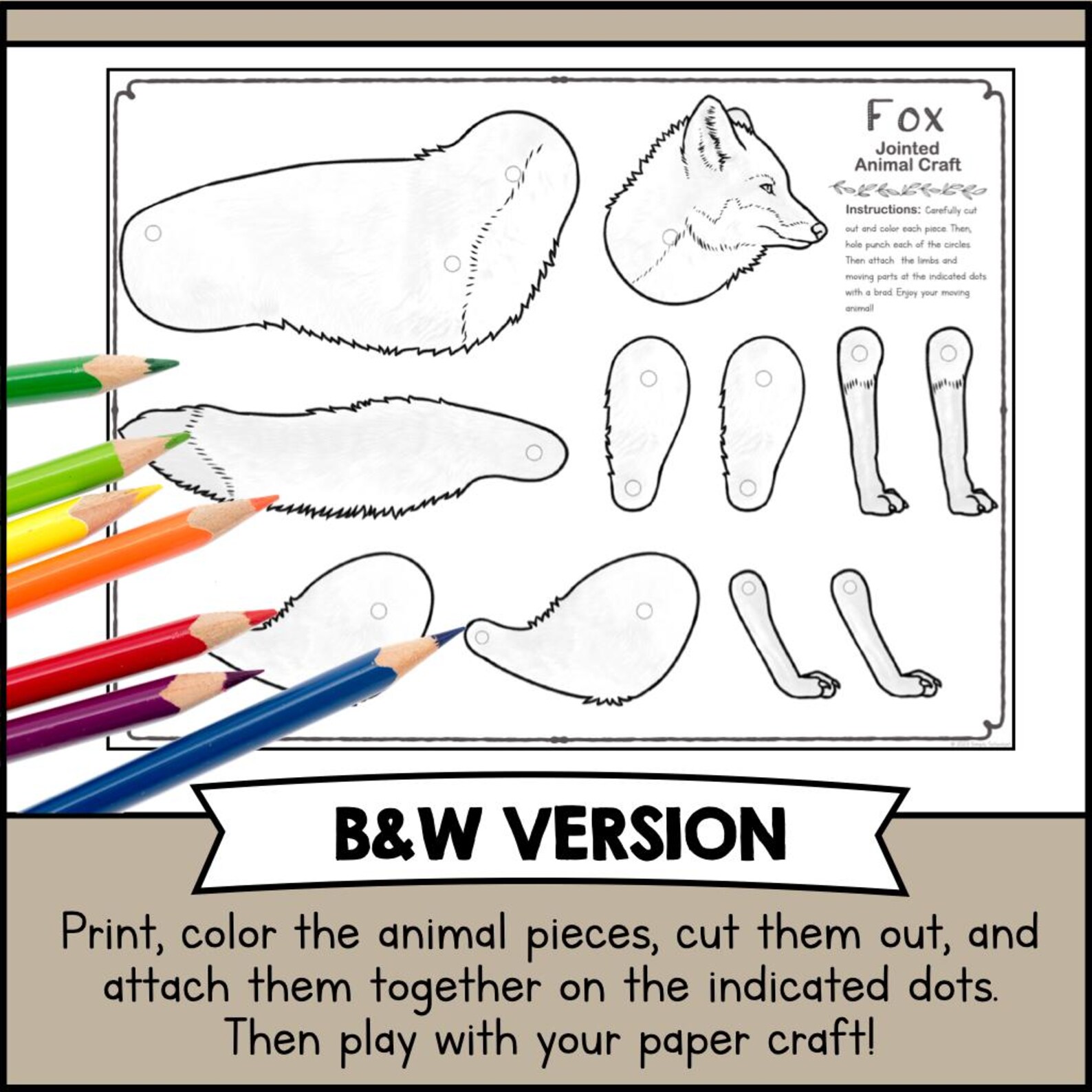 Printable ARTICULATED Fox Puppet Craft Template Kit | DIY Woodland ...