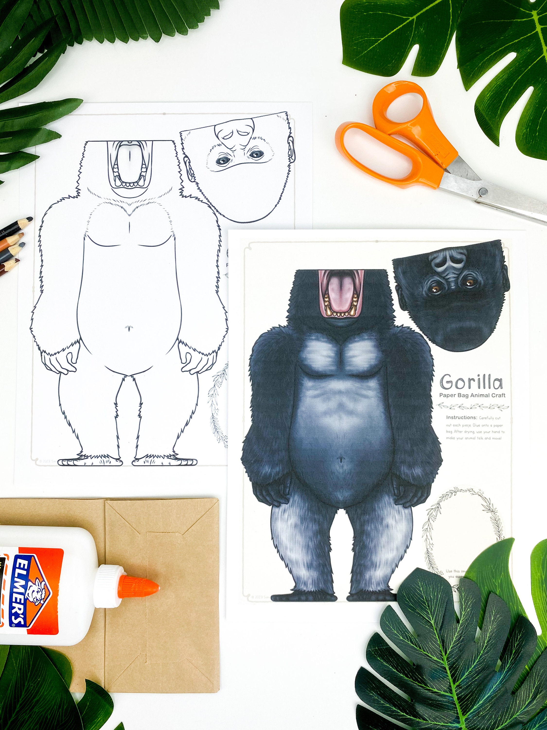 Printable Gorilla Puppet Template Animal Craft Art Fun and Educational ...