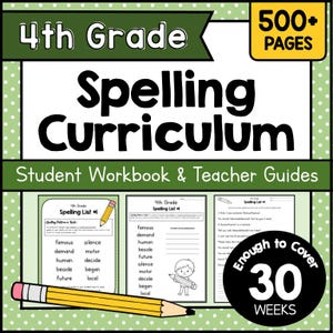 4th GRADE SPELLING Curriculum Printable - 30 Weeks of Printable ...