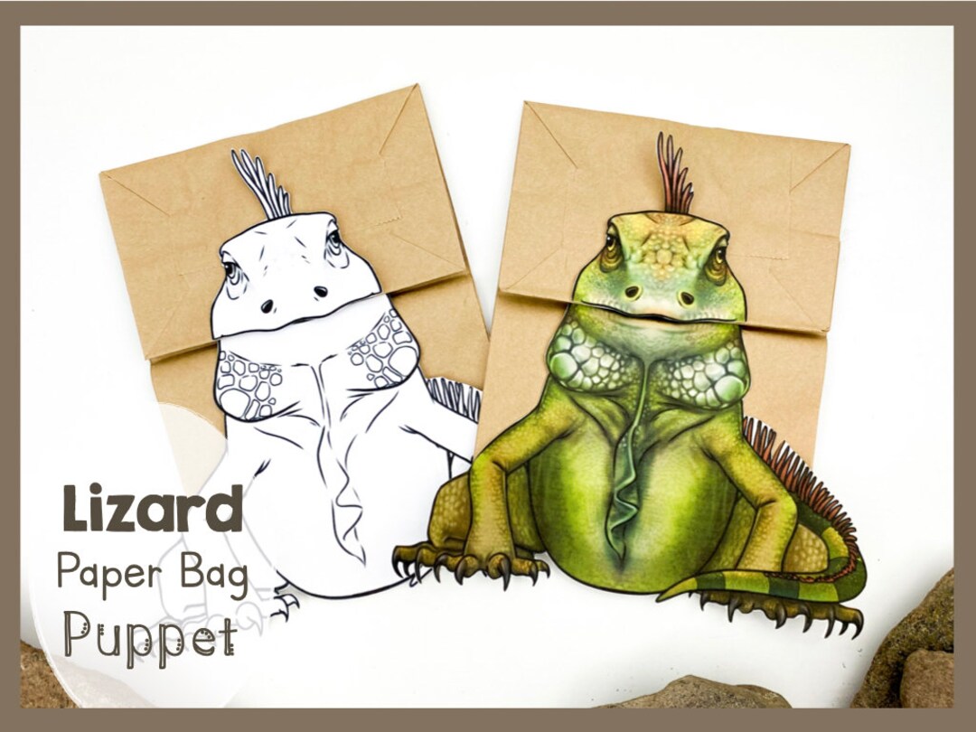 Printable Lizard Paper Bag Puppet Craft Template | Fun Animal Crafting ...