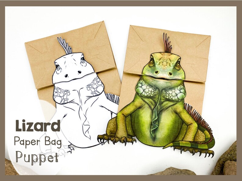 Printable Lizard Paper Bag Puppet Craft Template | Fun Animal Crafting ...