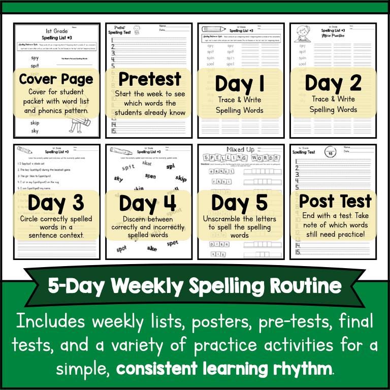 1st GRADE SPELLING Curriculum Printable - 30 Weeks of Printable ...