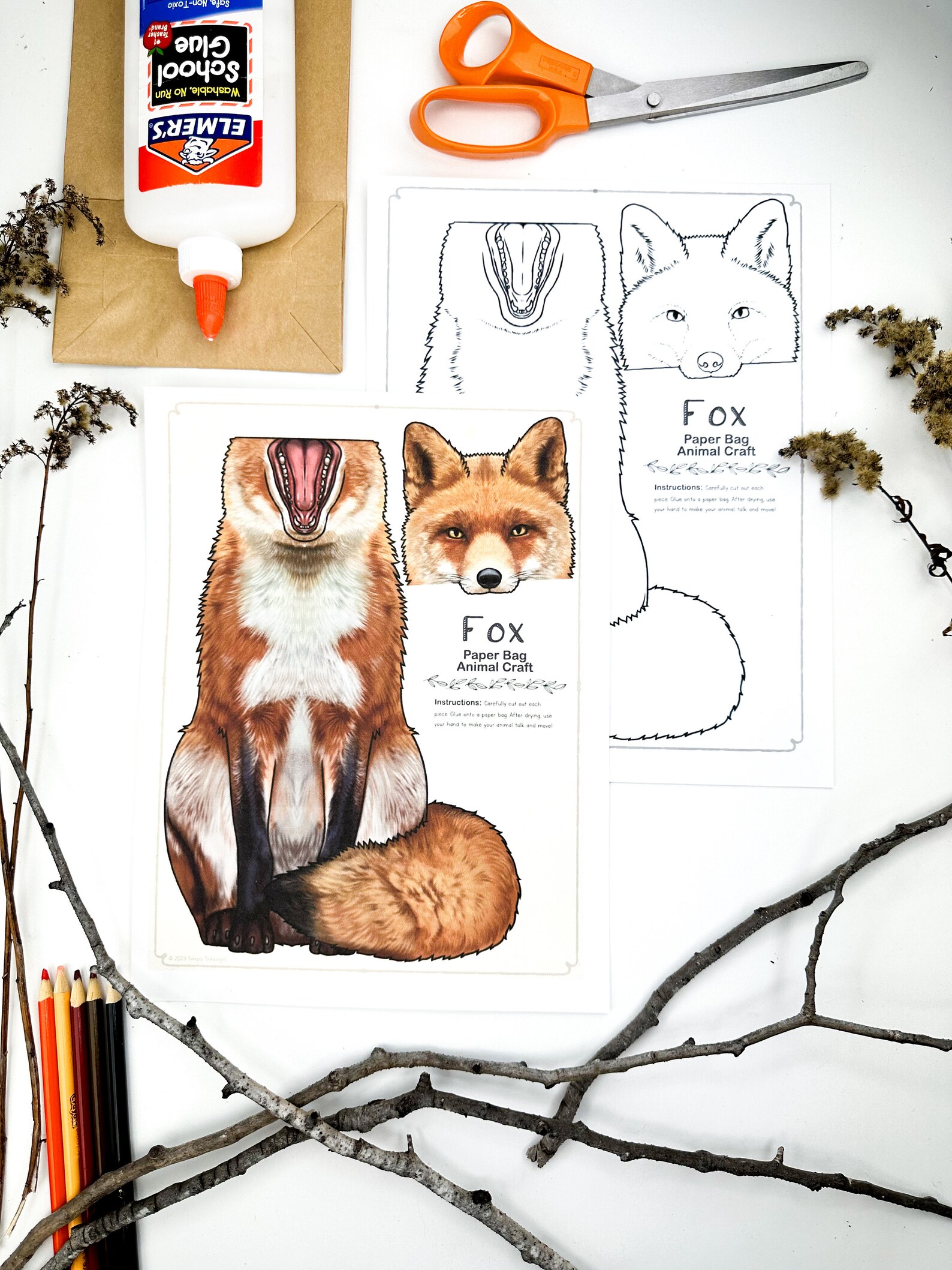 Printable FOX Paper Bag Puppet Template PDF | Fun DIY Animal Craft for ...