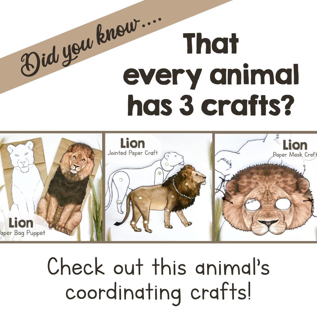 Lion Paper Bag Puppet Craft Template | DIY SAFARI Animal PDF | Kids ...