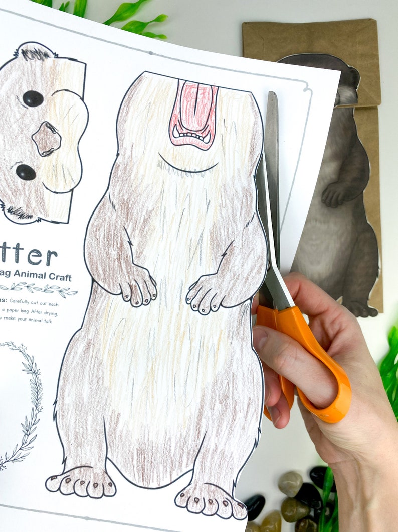Kids Craft Otter Puppet | Printable Paper Bag Template | Animal ...