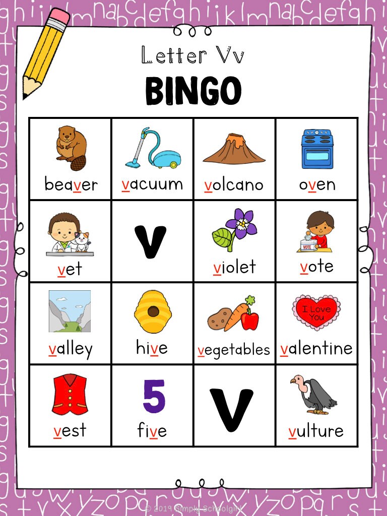 Letter V Bingo Game - Etsy