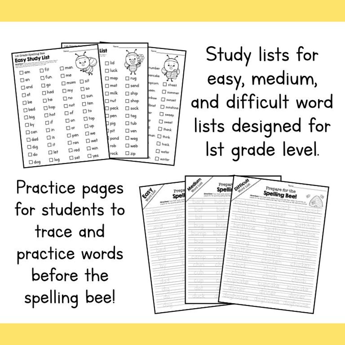 1st GRADE SPELLING Bee Word List PDF – Everything You Need to Host a ...