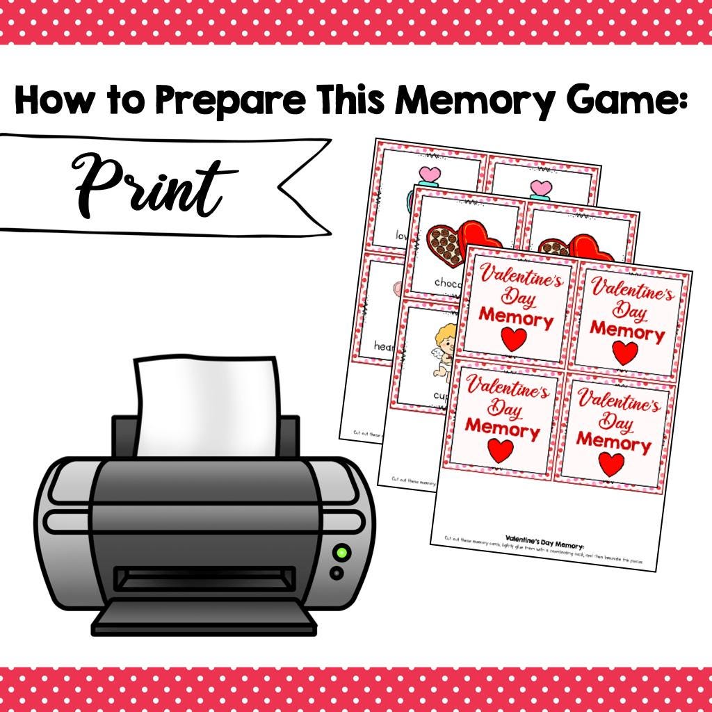 Valentine Memory Game PDF | Printable Classroom Activity, Kids Matching ...